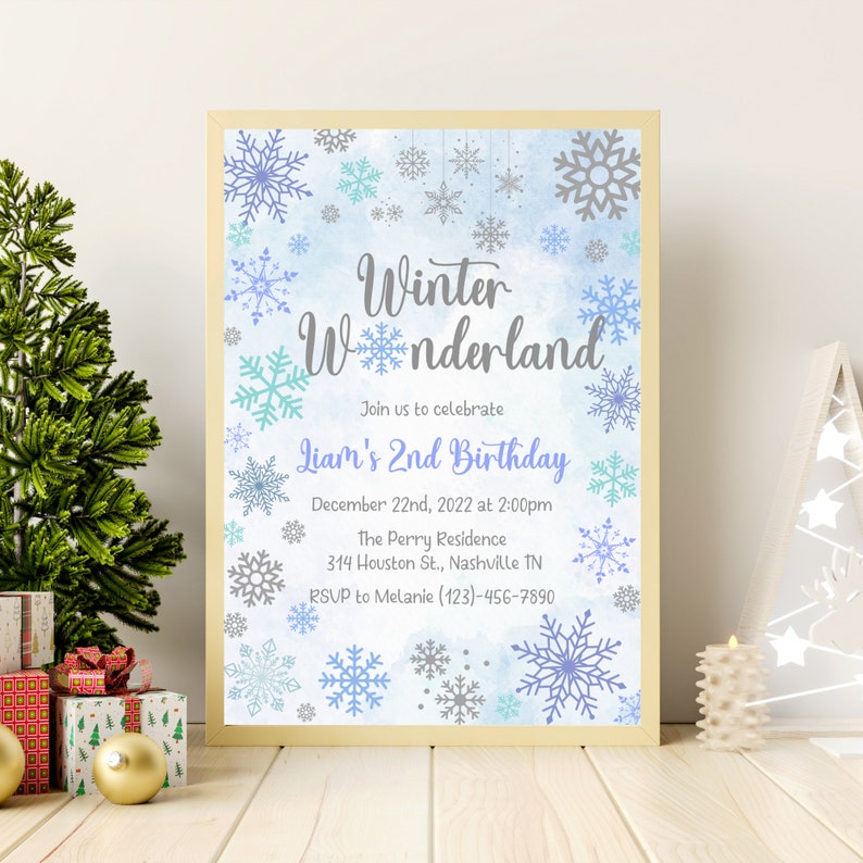 Snowflake Birthday Invitation Template Winter Wonderland Boy - Etsy