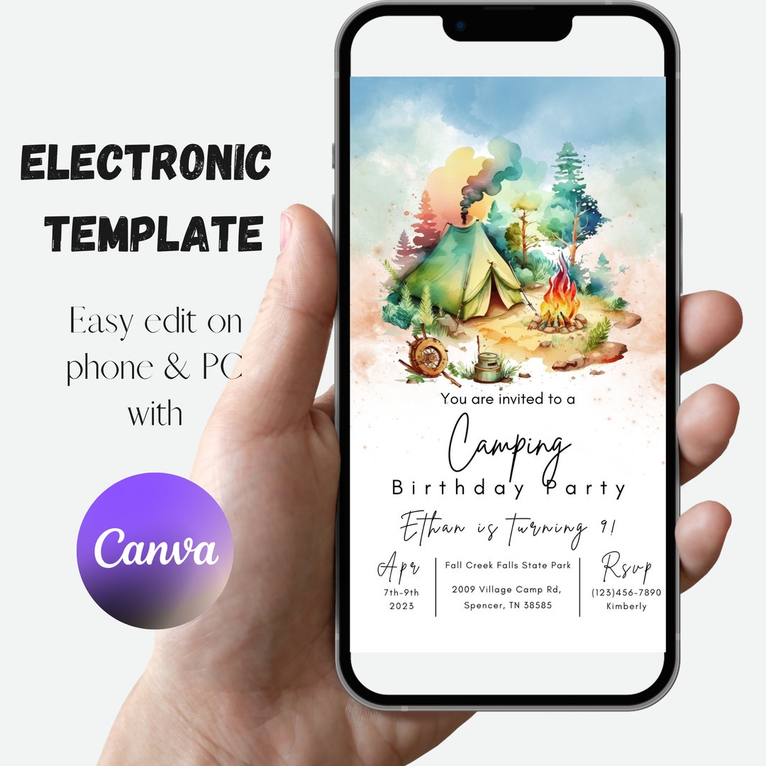 Camping Birthday Invitation Template, Camping Party Invitation, Camp ...