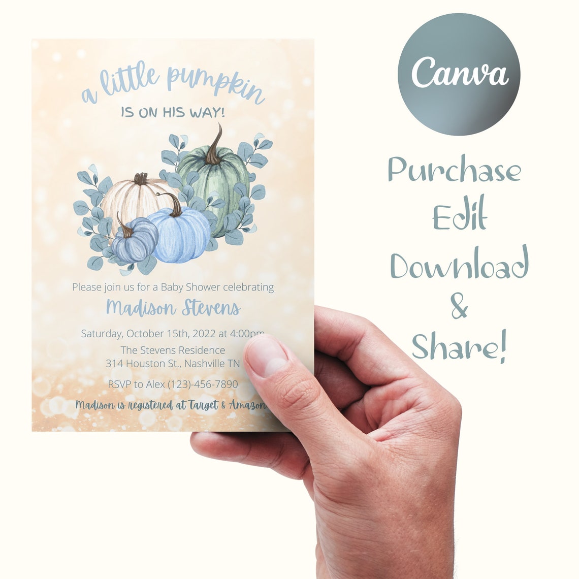 Editable Pumpkin Baby Shower Invitation Boy Pumpkin Shower - Etsy