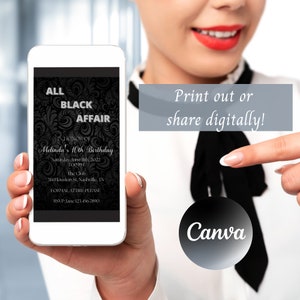 All Black Party Invitation, All Black Affair Invitation, Baroque ...