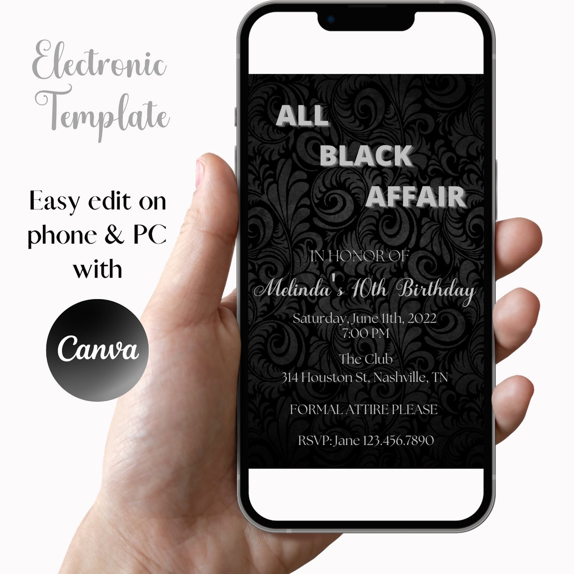 All Black Party Invitation All Black Affair Invitation - Etsy