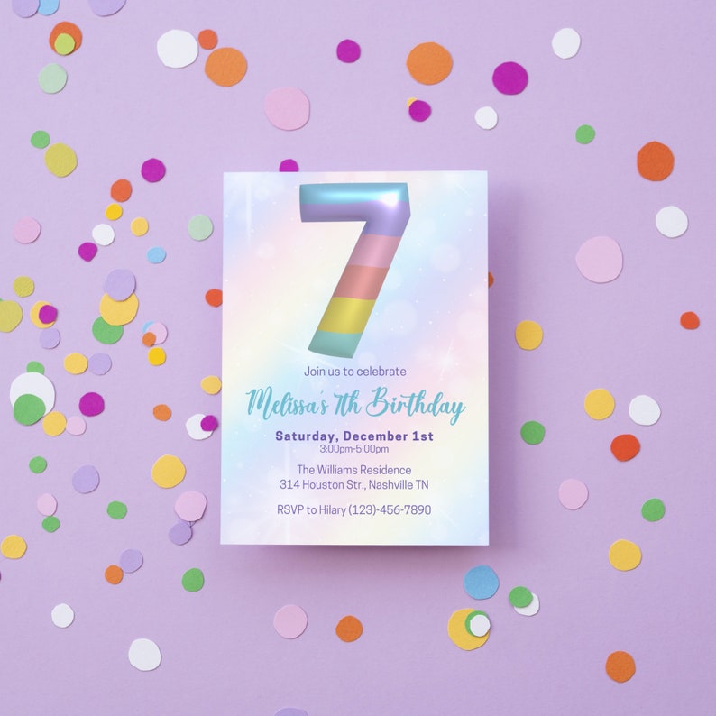 Editable Rainbow 7th Birthday Invitation Template Rainbow - Etsy
