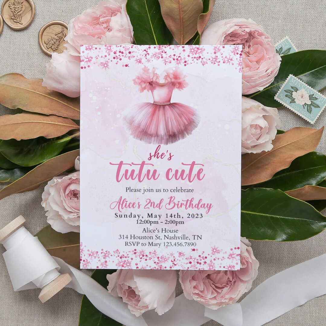 Tutu Birthday Invitation, Ballerina Invite, Pink Tutu Ballerina ...
