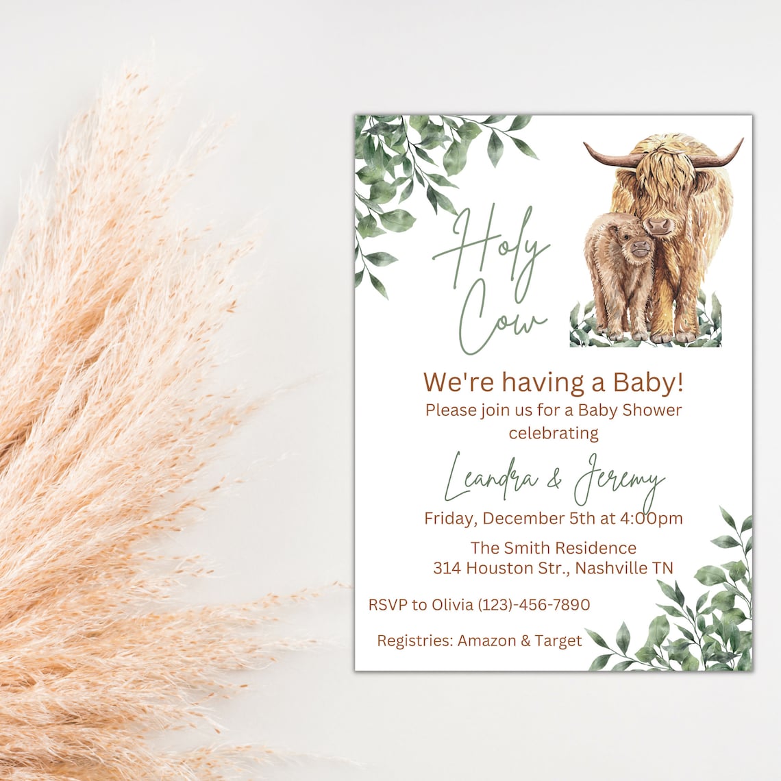 Boho Highland Cow Baby Shower Invitation Gender Neutral Cow - Etsy