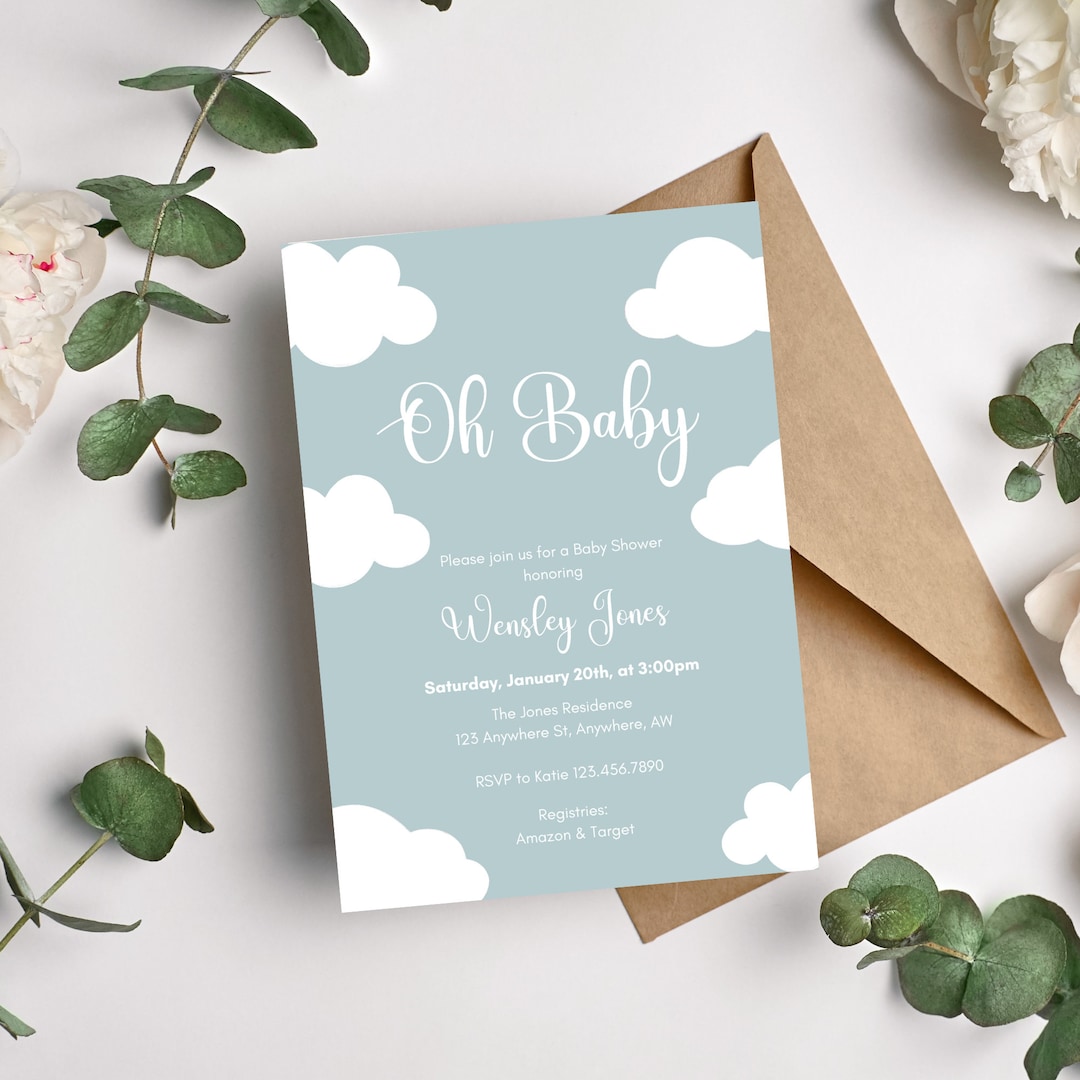 Cloud Baby Shower Invitation, Oh Baby Shower Invite, Minimalist Baby ...