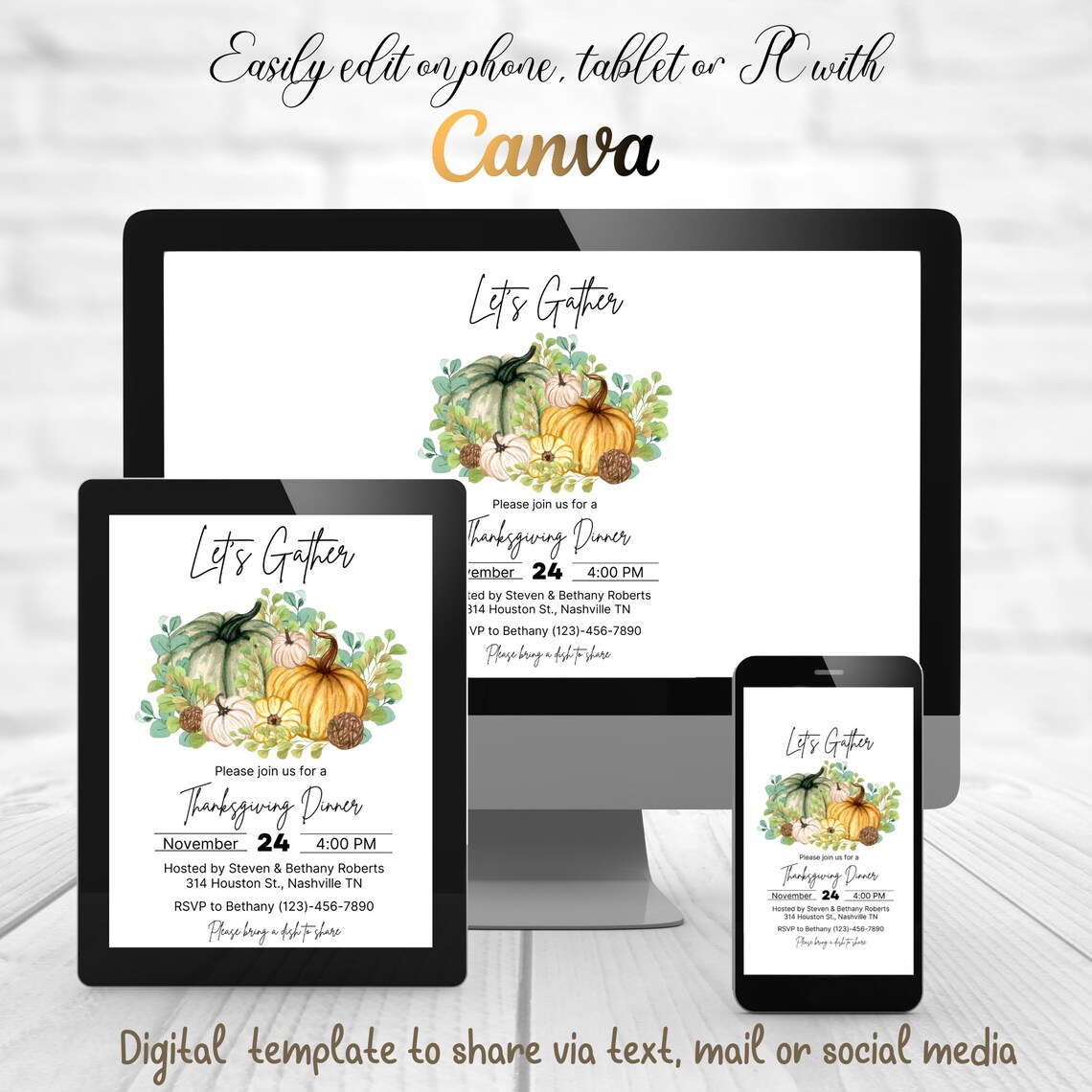 Editable Thanksgiving Dinner Invitation Friendsgiving - Etsy