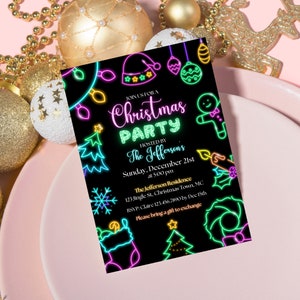 Neon Christmas Party Video Invitation, Animated Neon Christmas ...
