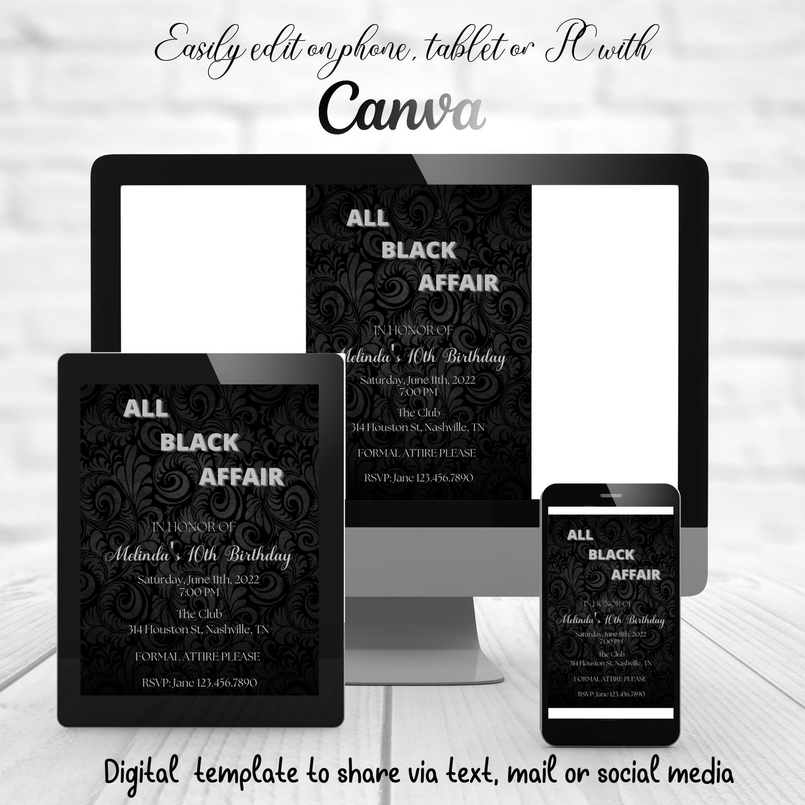 All Black Party Invitation All Black Affair Invitation - Etsy