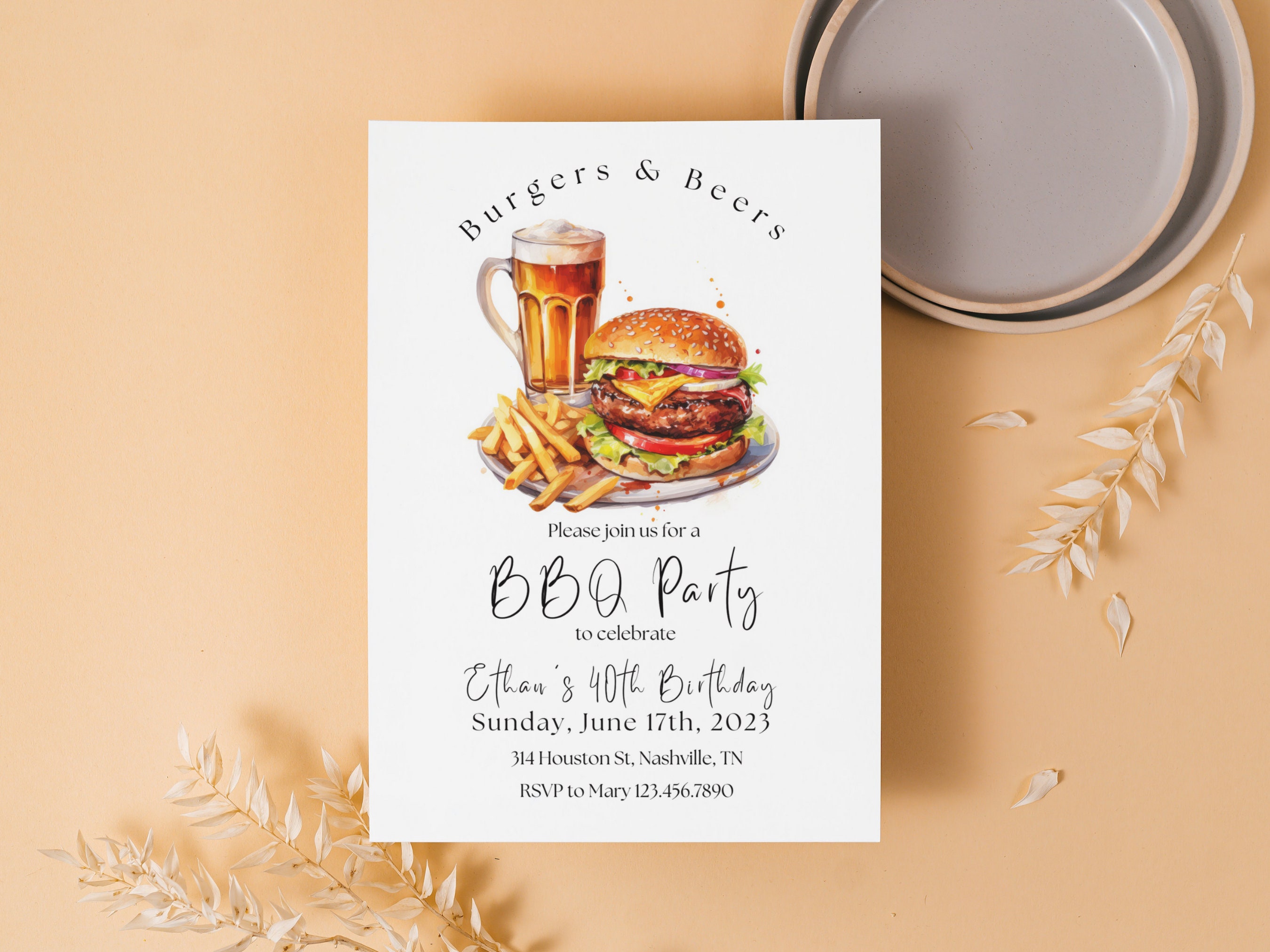 Editable BBQ Invitation, BBQ Birthday Invitation, Burger Invitation ...