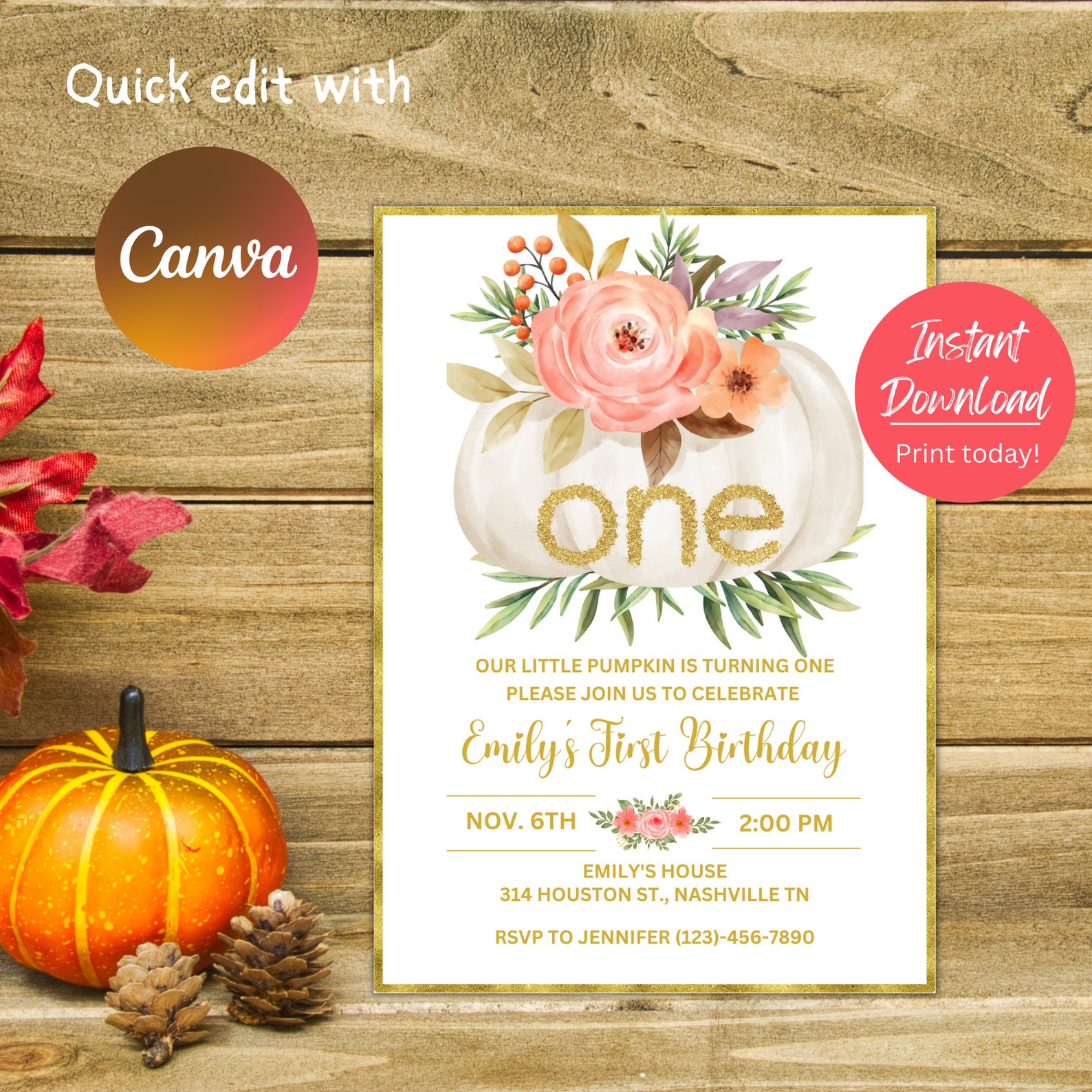 Editable Pumpkin Birthday Invitation Little Pumpkin Birthday - Etsy