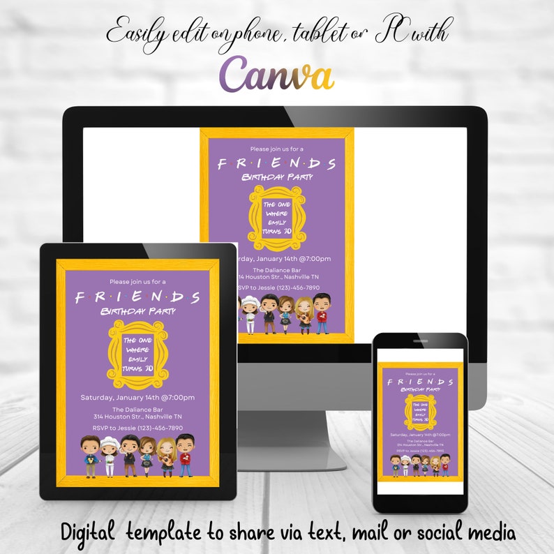 Editable Friends Birthday Invitation Template, the One Where Friends ...