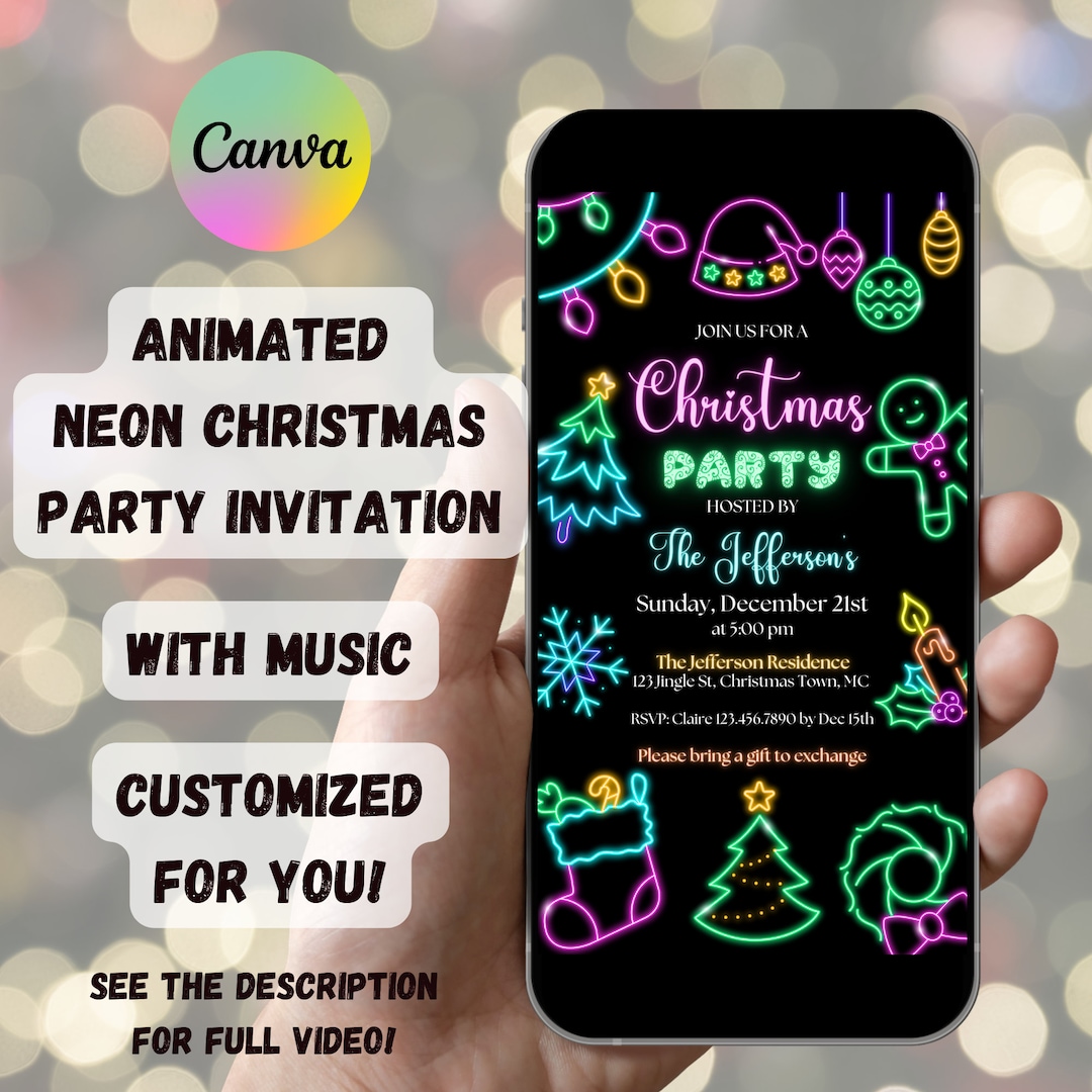 Neon Christmas Party Video Invitation, Animated Neon Christmas ...