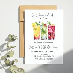 Editable Cocktails Invitation, Cocktail Birthday Invitation, Happy Hour ...
