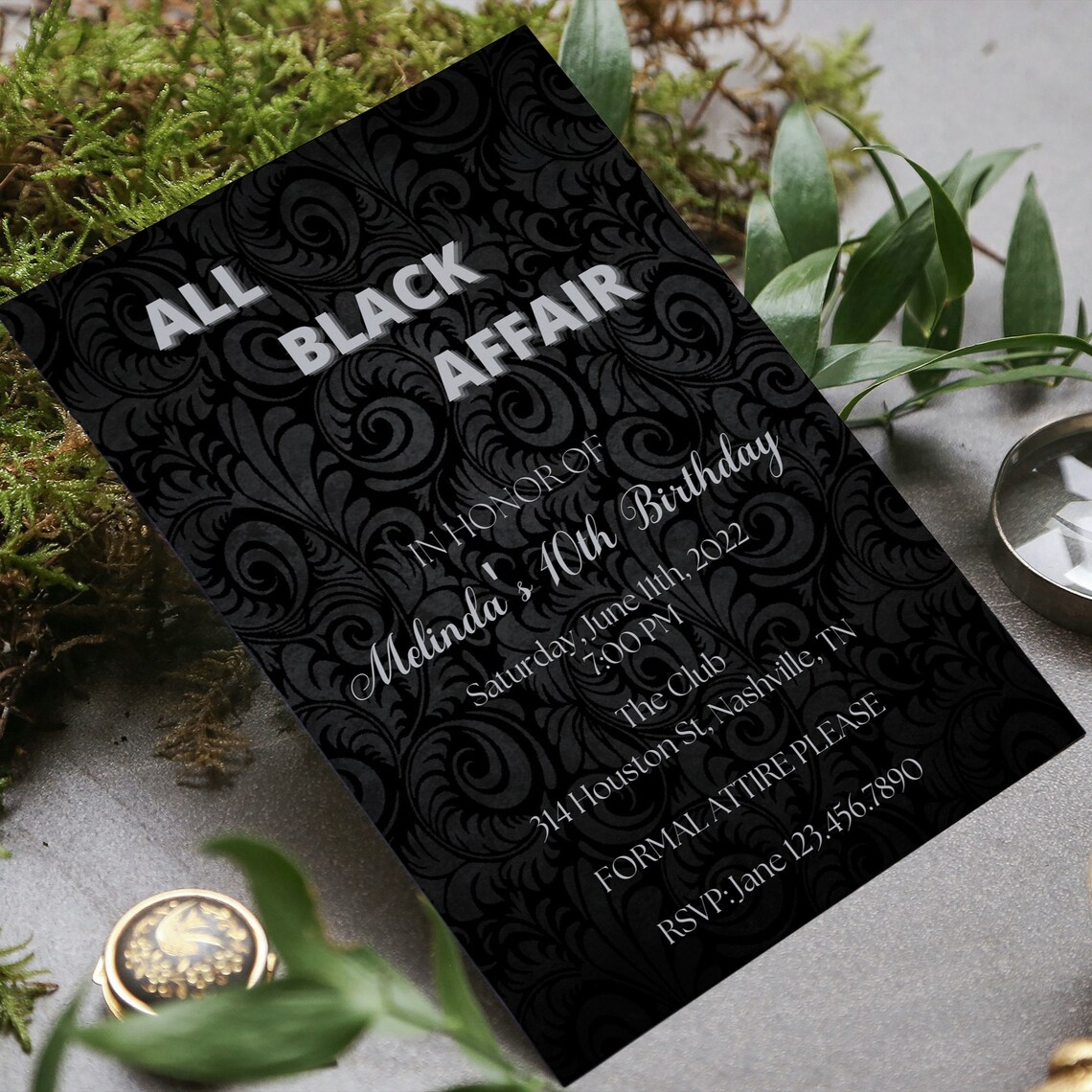 All Black Party Invitation, All Black Affair Invitation, Baroque ...