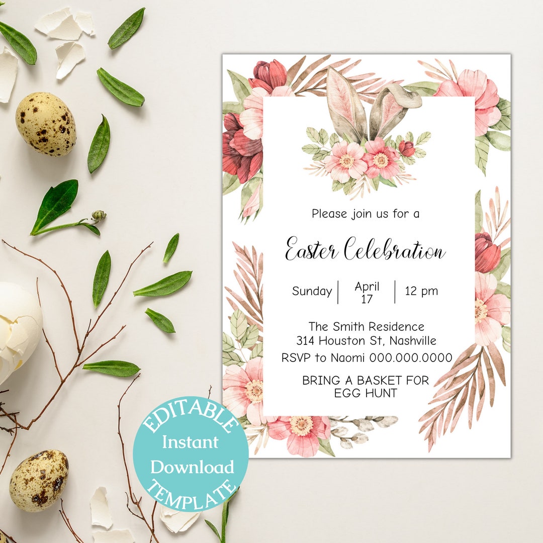 Easter Celebration Invitation Template, Easter Brunch, Easter Party ...