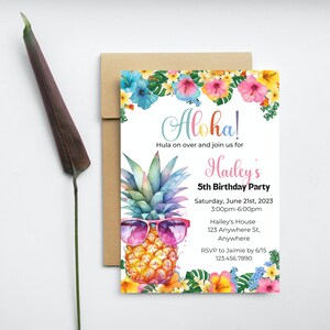 Editable Hawaiian Luau Birthday Invitation, Pineapple Birthday Party ...
