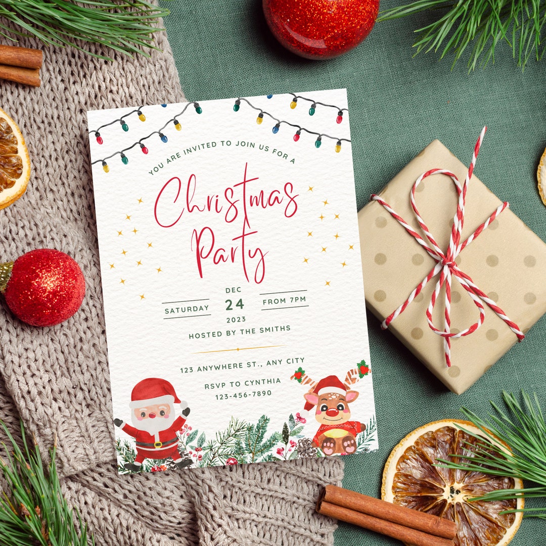 Editable Christmas Party Invitation, Christmas Eve Party Invitation ...