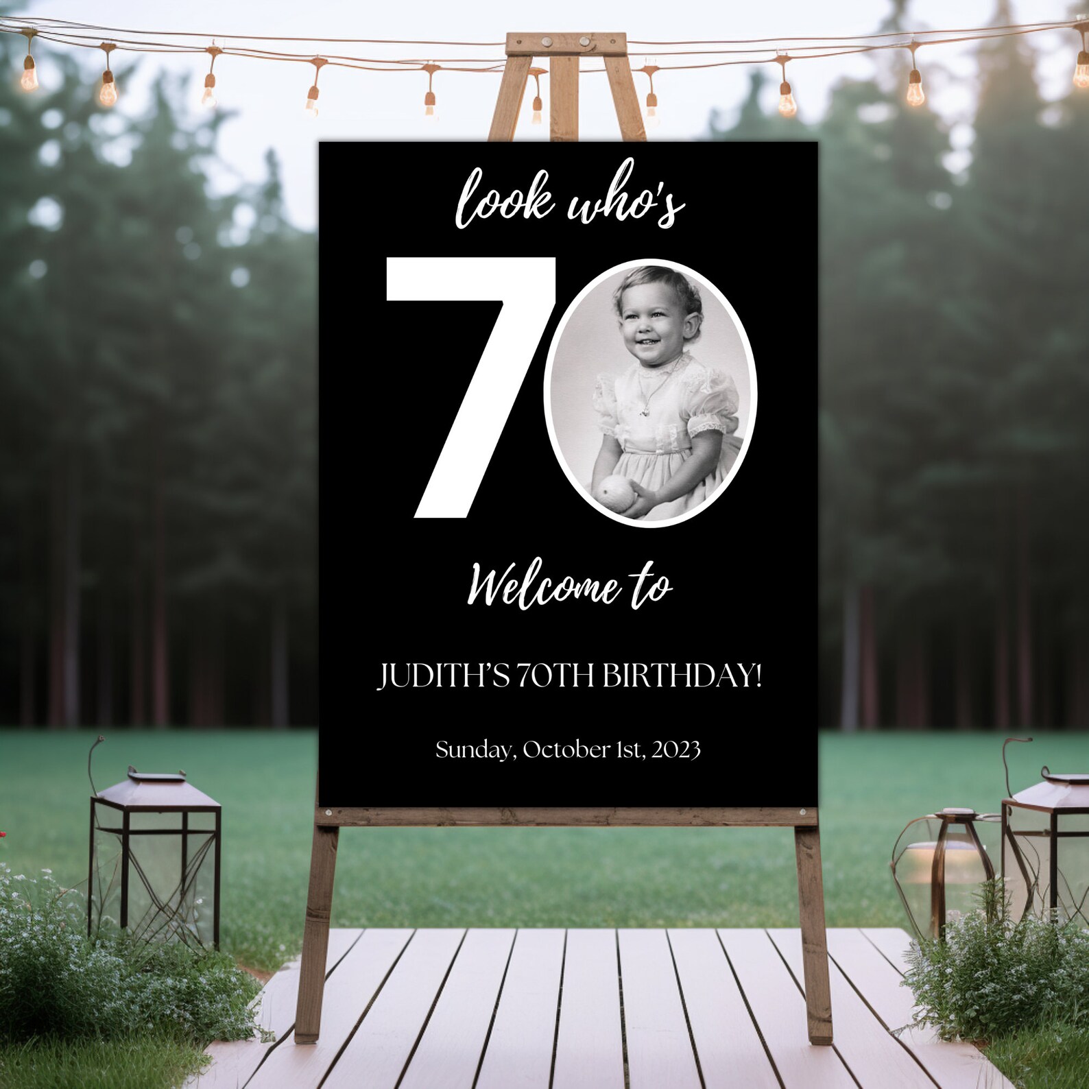 Editable 70th Birthday Welcome Sign, Look Who's Seventy Birthday Sign ...