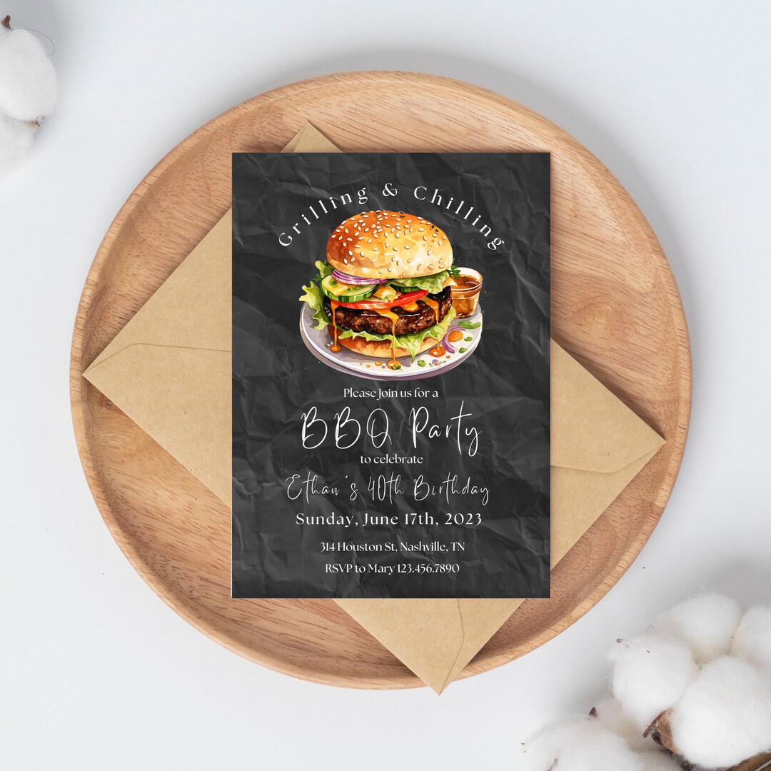 Editable BBQ Invitation, BBQ Birthday Invitation, Burger Invitation ...
