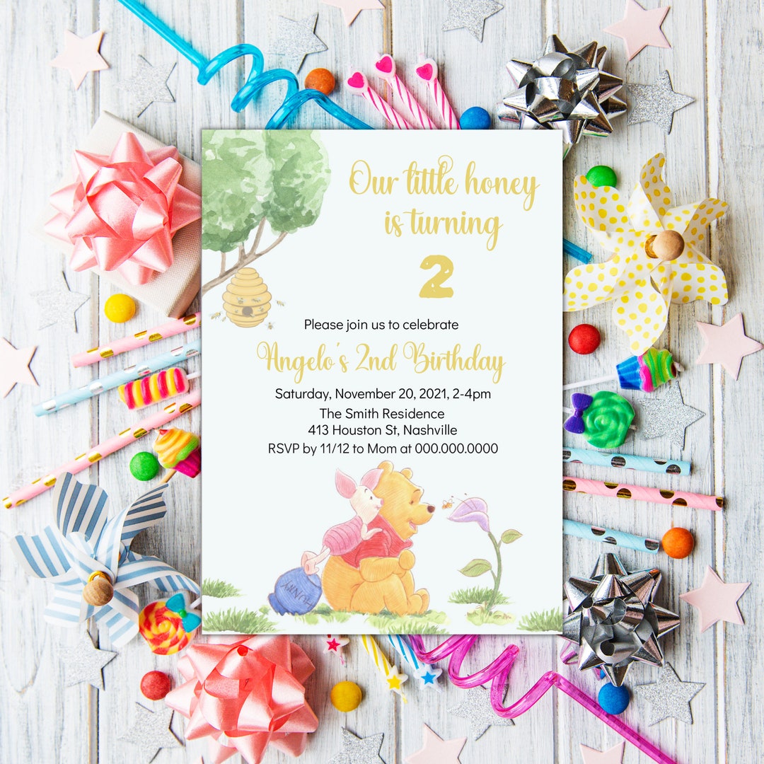 Winnie the Pooh Birthday Invitation, Kids Birthday Invitation, Winnie ...