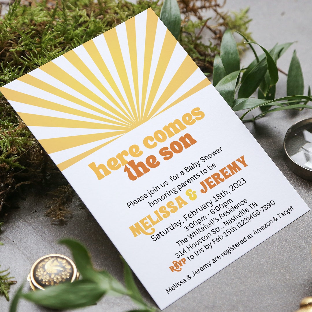 Editable Sunshine Baby Shower Invitation, Here Comes the Son Baby ...