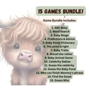 15 Highland Cow Baby Shower Games, Boho Cow Baby Shower Game Bundle ...
