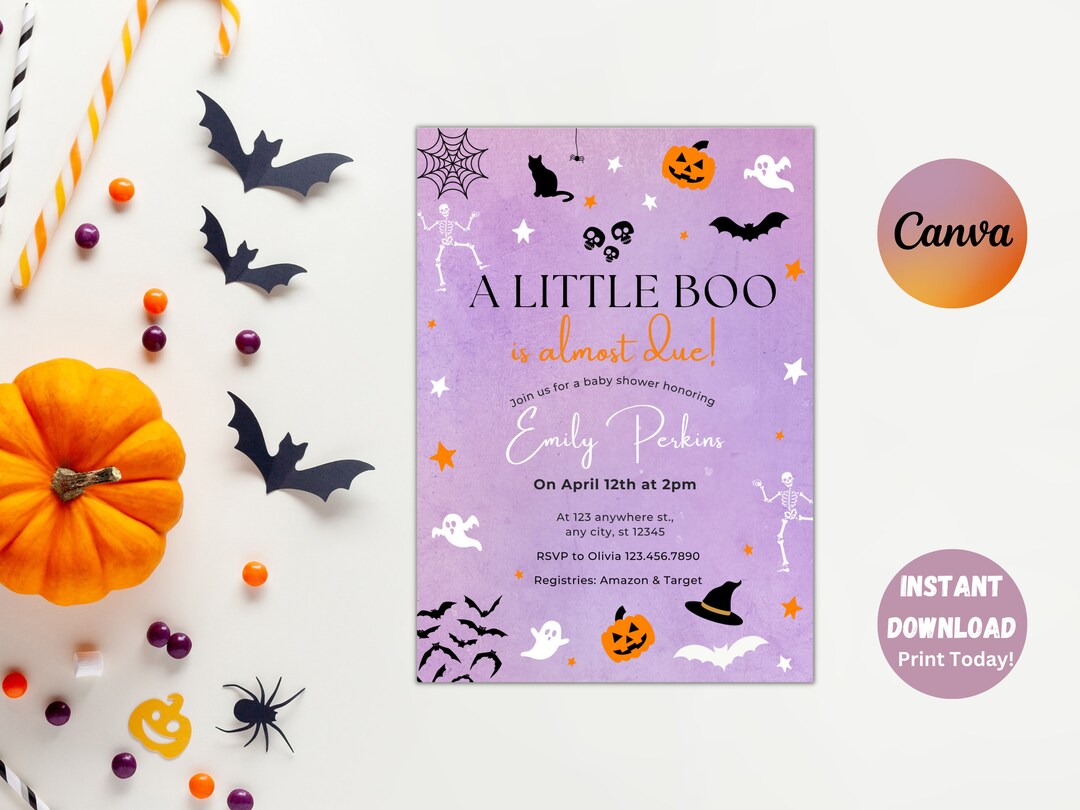 Editable A Little Boo Baby Shower Invitation, Gender Neutral Halloween ...