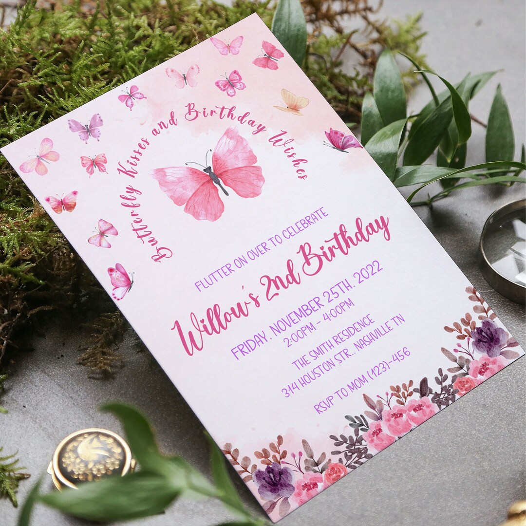 Butterfly Birthday Invitation, Butterfly Invitation, Whimsical Floral ...