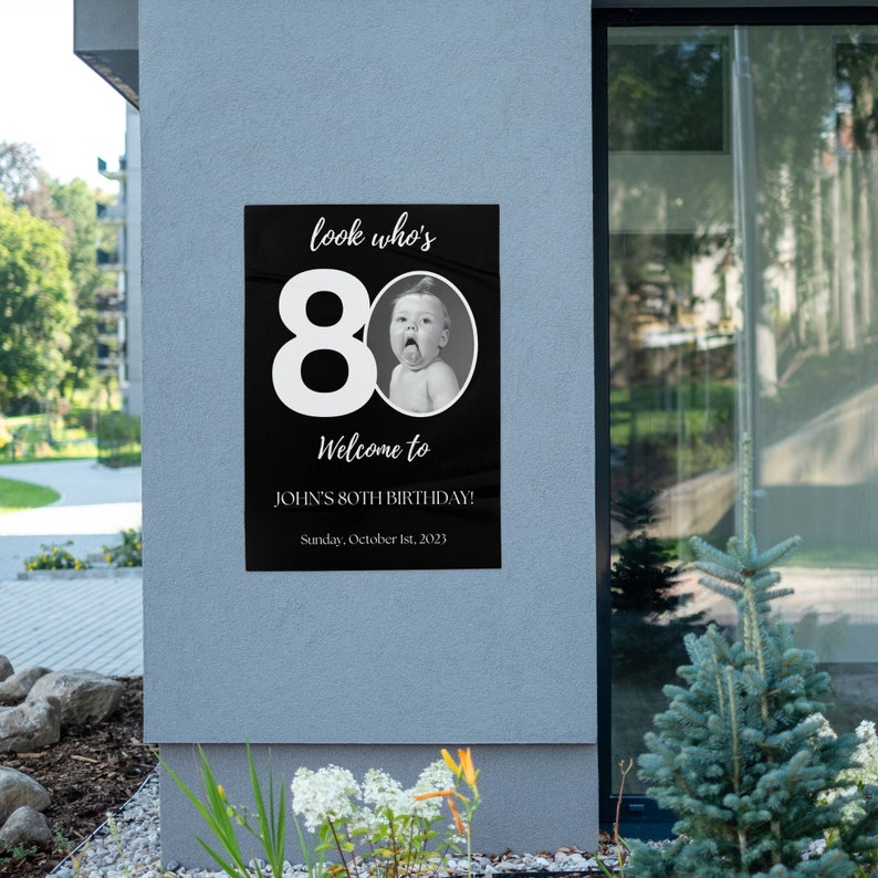 Editable 80th Birthday Welcome Sign, Look Who's Eightieth Birthday Sign ...