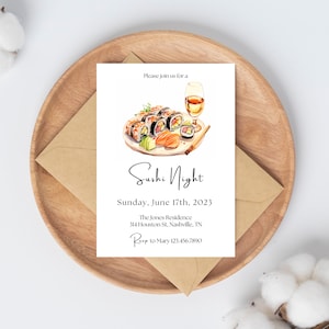 Editable Sushi Invitation, Sushi Birthday Invitation, Sushi Night ...