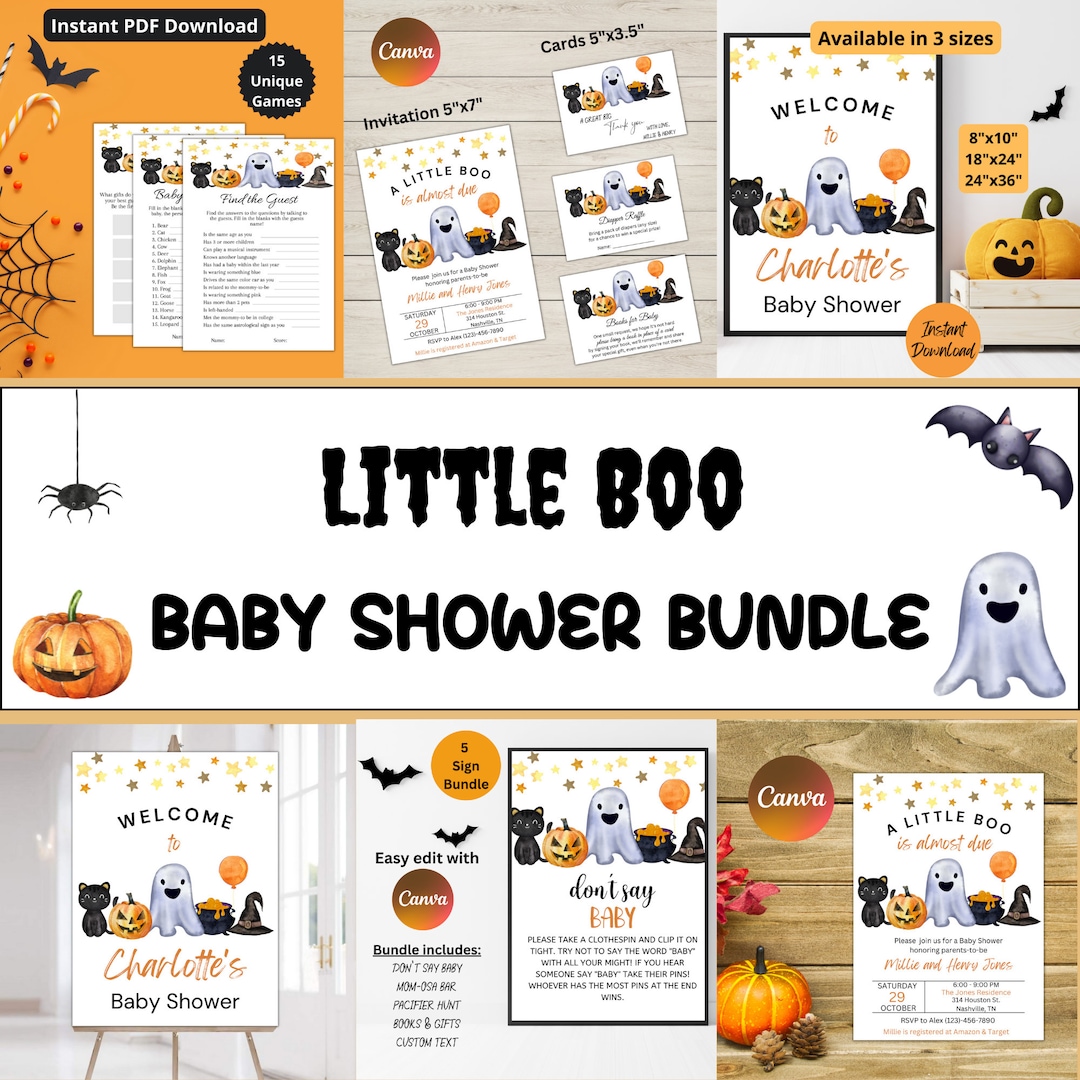Editable A Little Boo Baby Shower Bundle, Gender Neutral Halloween Baby ...