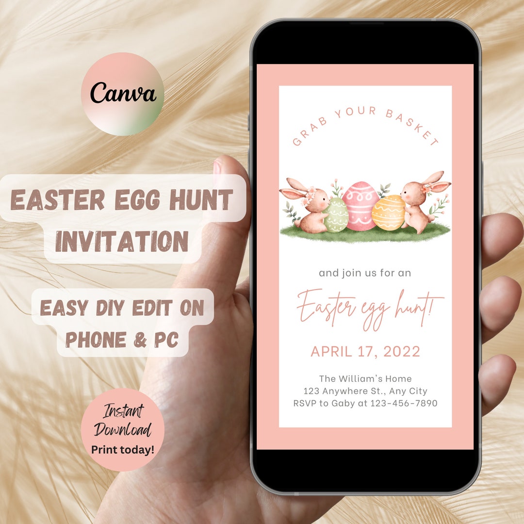 Easter Egg Hunt Invitation Template, Easter Brunch, Easter Party Invite ...