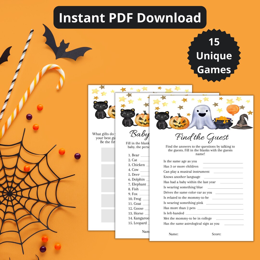Halloween Baby Shower Game Bundle, Gender Neutral Halloween Baby Shower ...