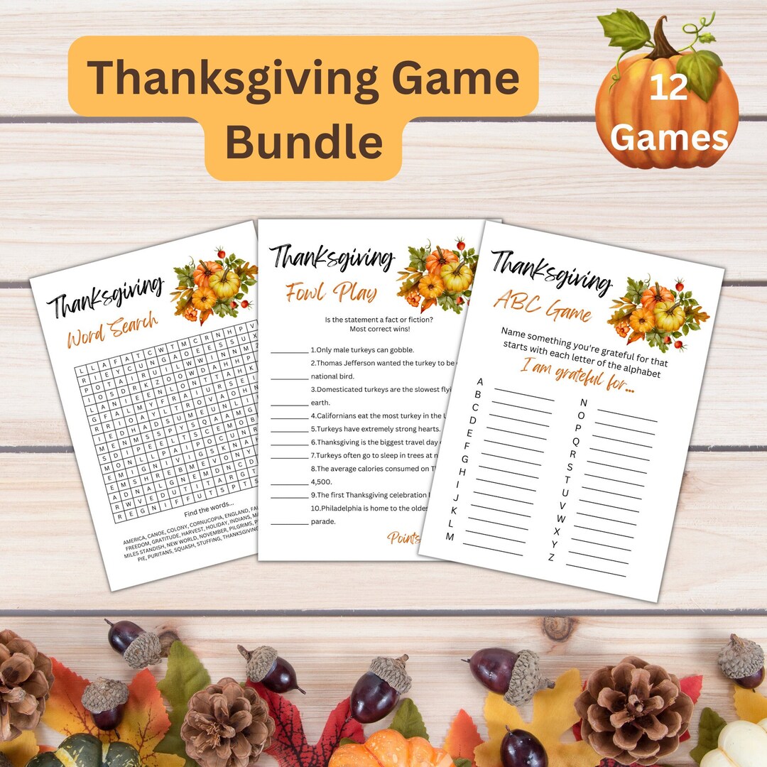 Thanksgiving Game Bundle, Printable Thanksgiving Games for Kids and ...