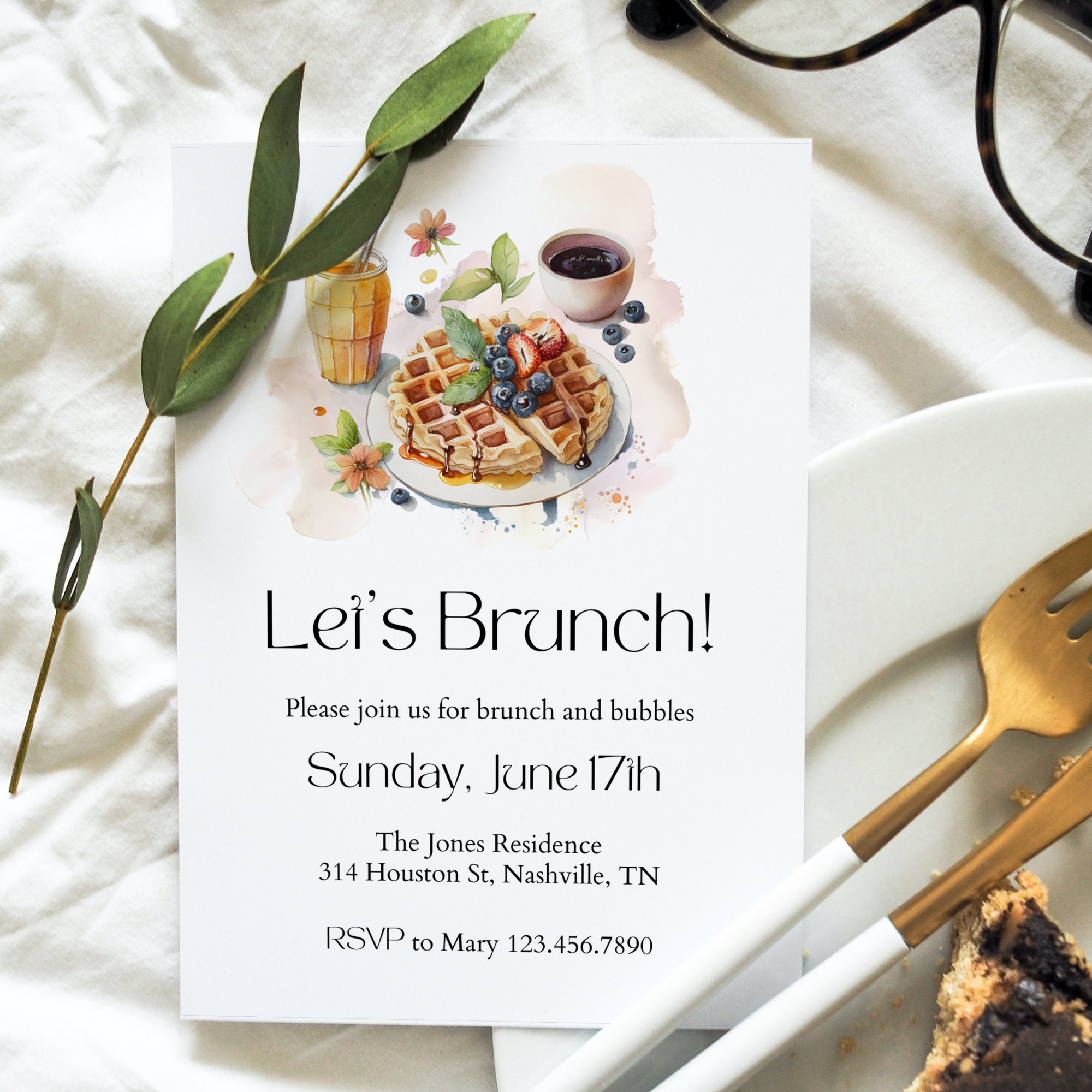 Editable Brunch Invitation, Let's Brunch Invitation, Picnic Birthday ...