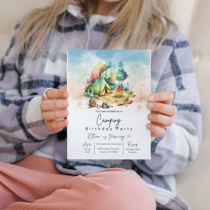 Camping Birthday Invitation Template Camping Party - Etsy