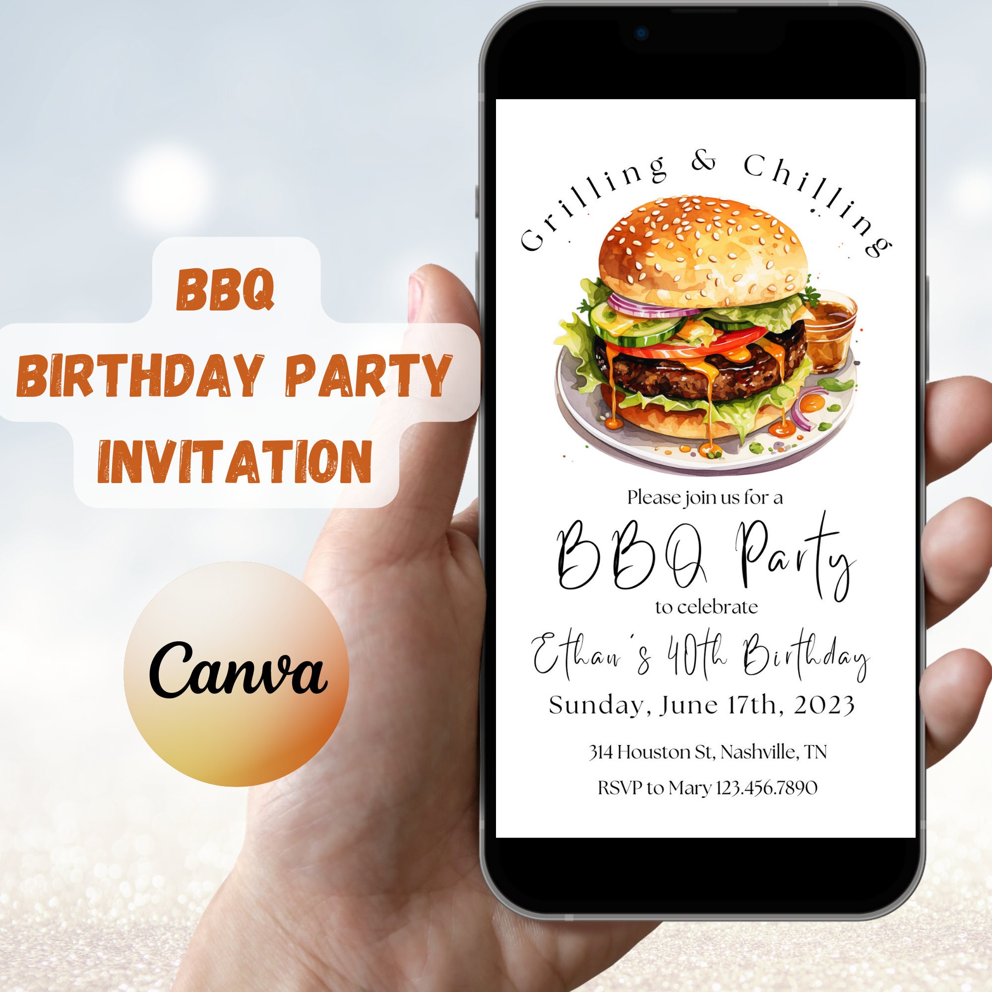 Editable BBQ Invitation, BBQ Birthday Invitation, Burger Invitation ...