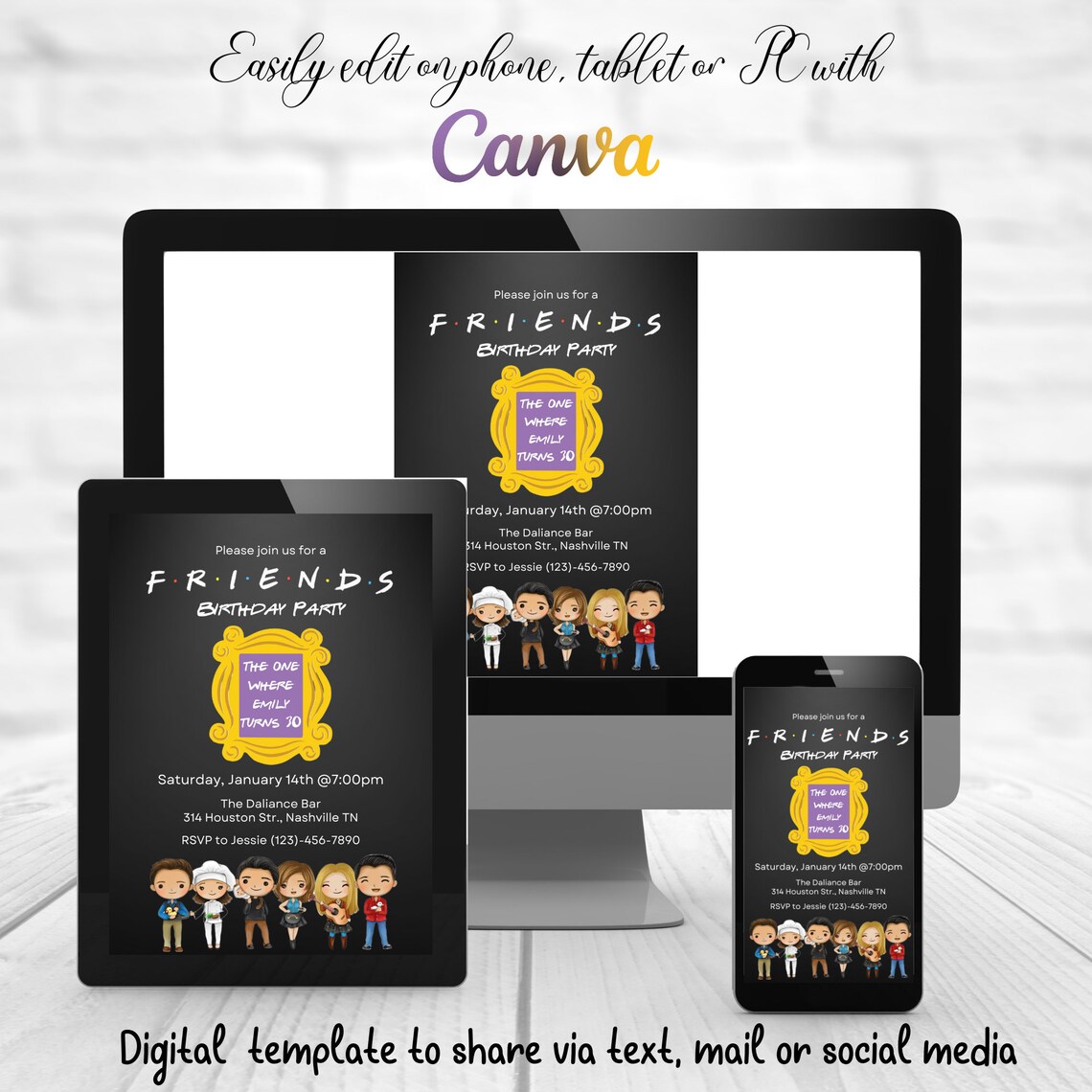 Editable Friends Birthday Invitation Template the One Where - Etsy