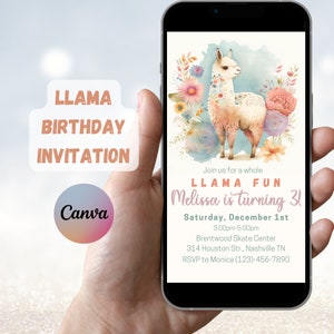 Llama Birthday Invitation Template, Girl Llama Birthday Party Invite, A ...