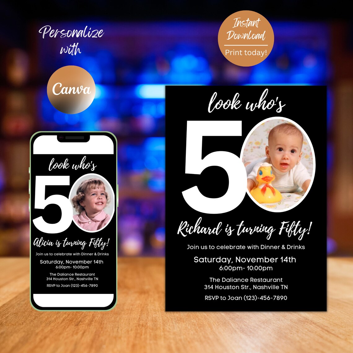 Editable 50th Invitation With Photo, Look Who's 50, 50th Birthday ...