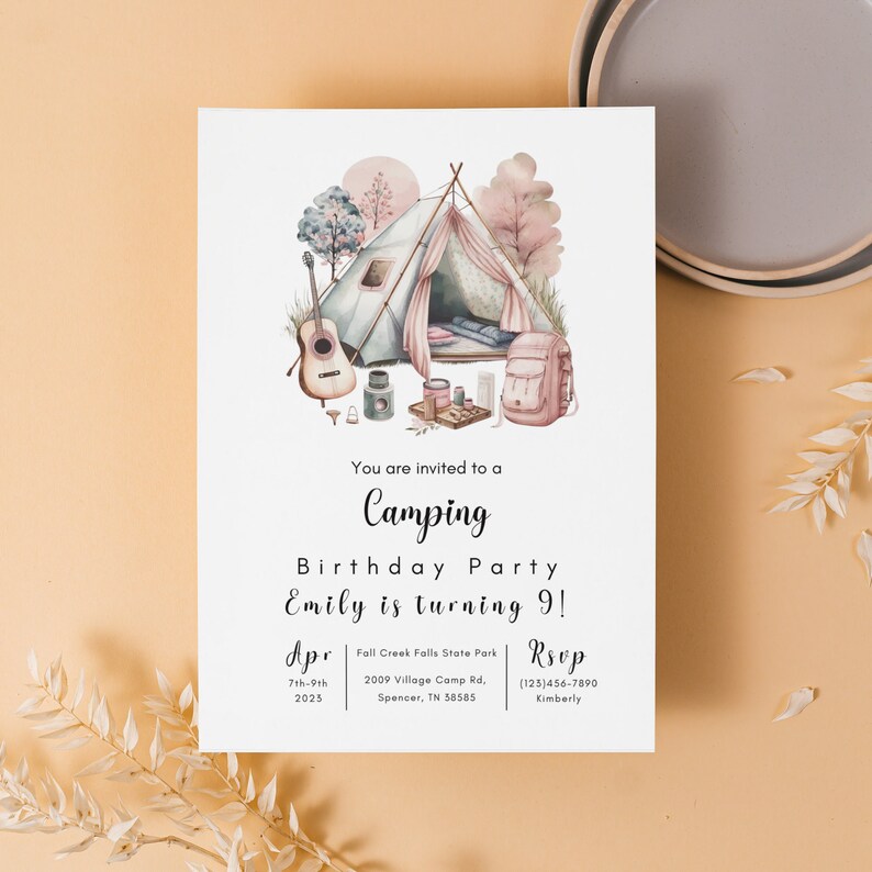 Camping Birthday Invitation Girl Camping Party Invitation - Etsy
