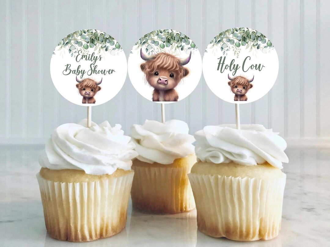 Editable Highland Cow Cupcake Toppers, Highland Cow Toppers, Gender ...