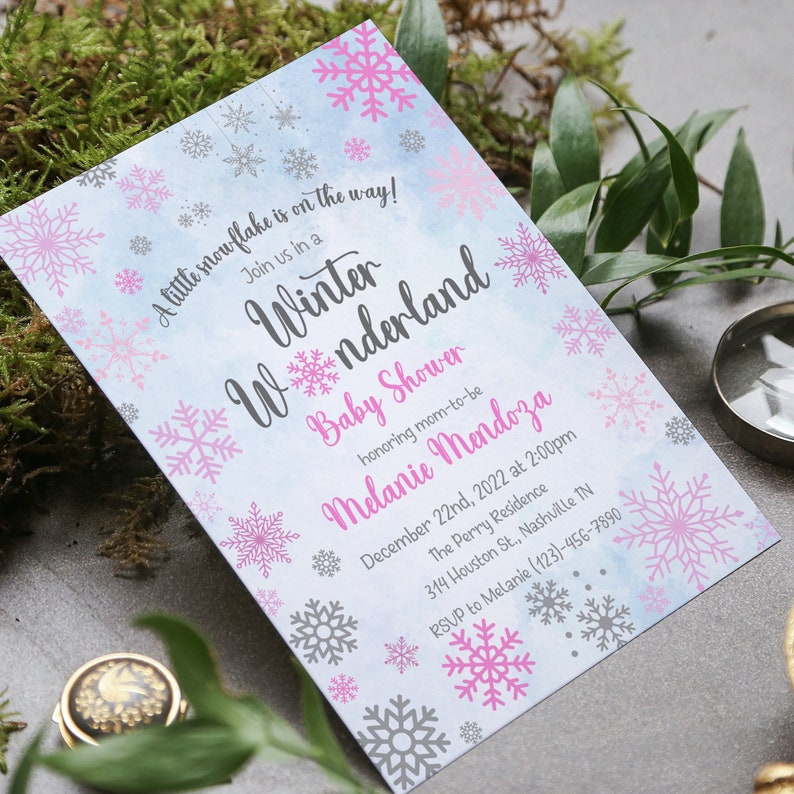 Snowflake Baby Shower Invitation Template Winter Wonderland - Etsy