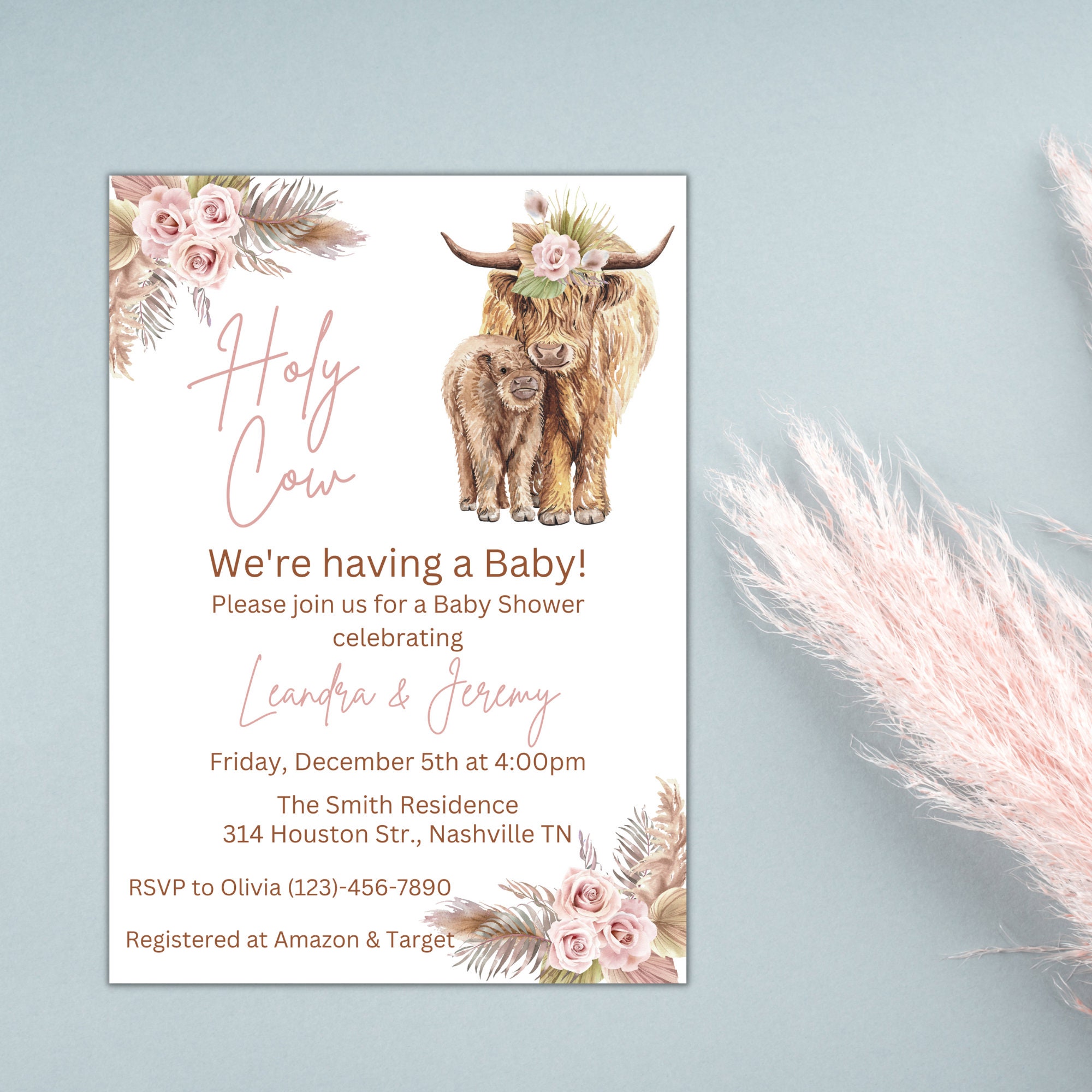 Boho Highland Cow Baby Shower Invitation Holy Cow Baby Shower - Etsy