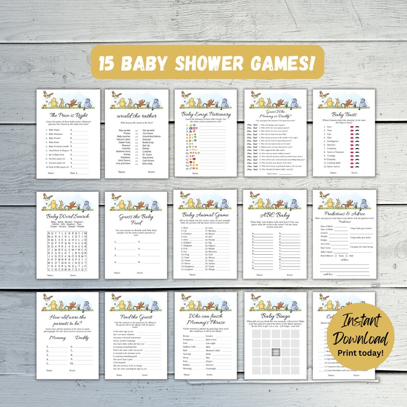 Classic Winnie Pooh Baby Shower Game Bundle, Winnie the Pooh Games ...