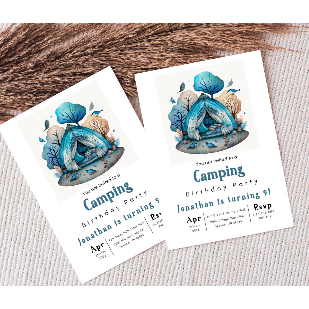 Camping Birthday Invitation Template, Camping Party Invitation, Camp ...
