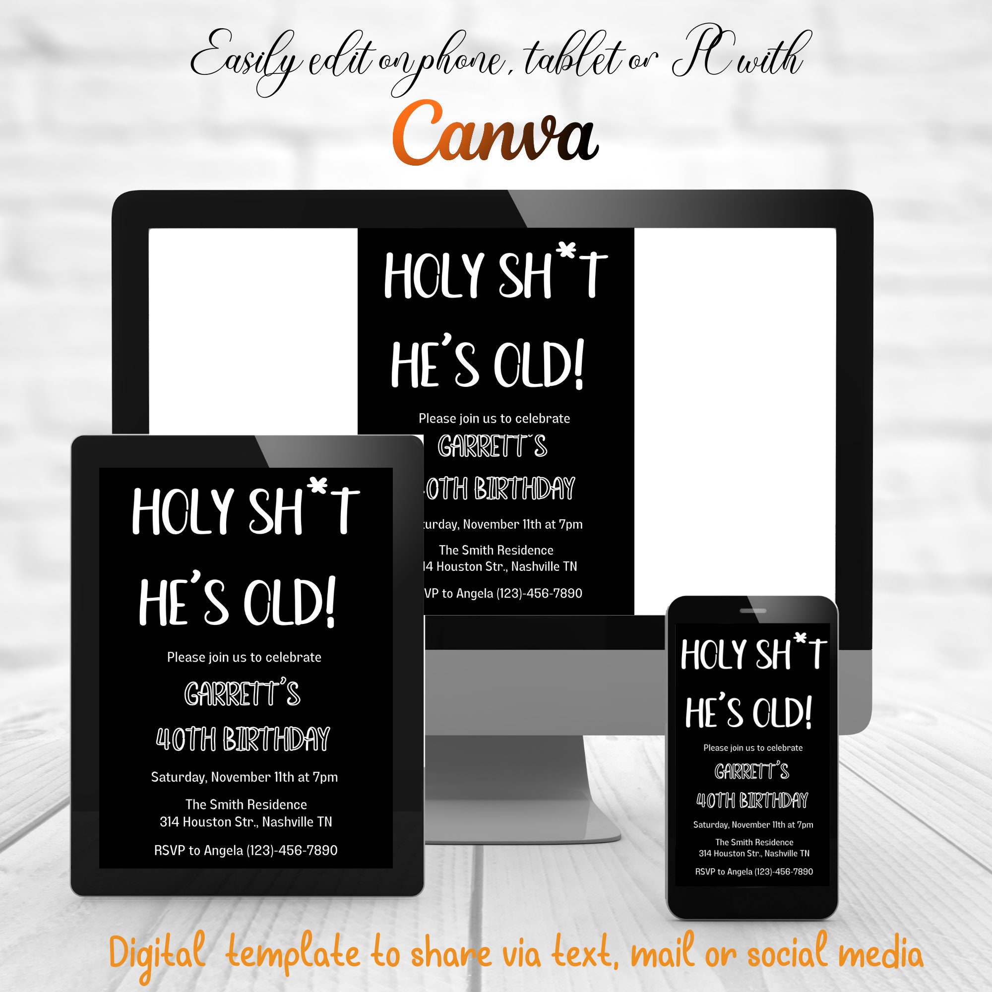 Editable Adult Birthday Invitation For Men Funny Men Birthday Etsy