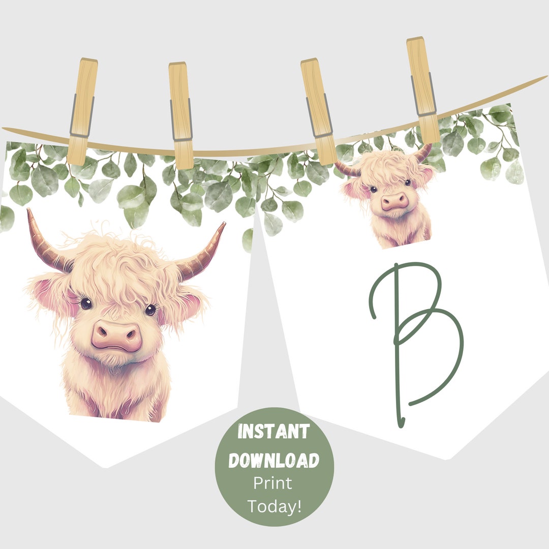 Highland Cow Banner, Highland Cow Party Banner, Cow Baby Shower Banner ...