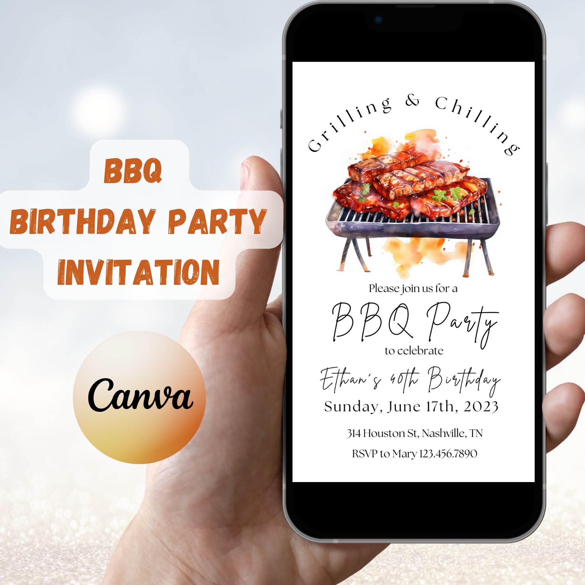 Editable BBQ Invitation, BBQ Birthday Invitation, Grill Invitation, BBQ ...
