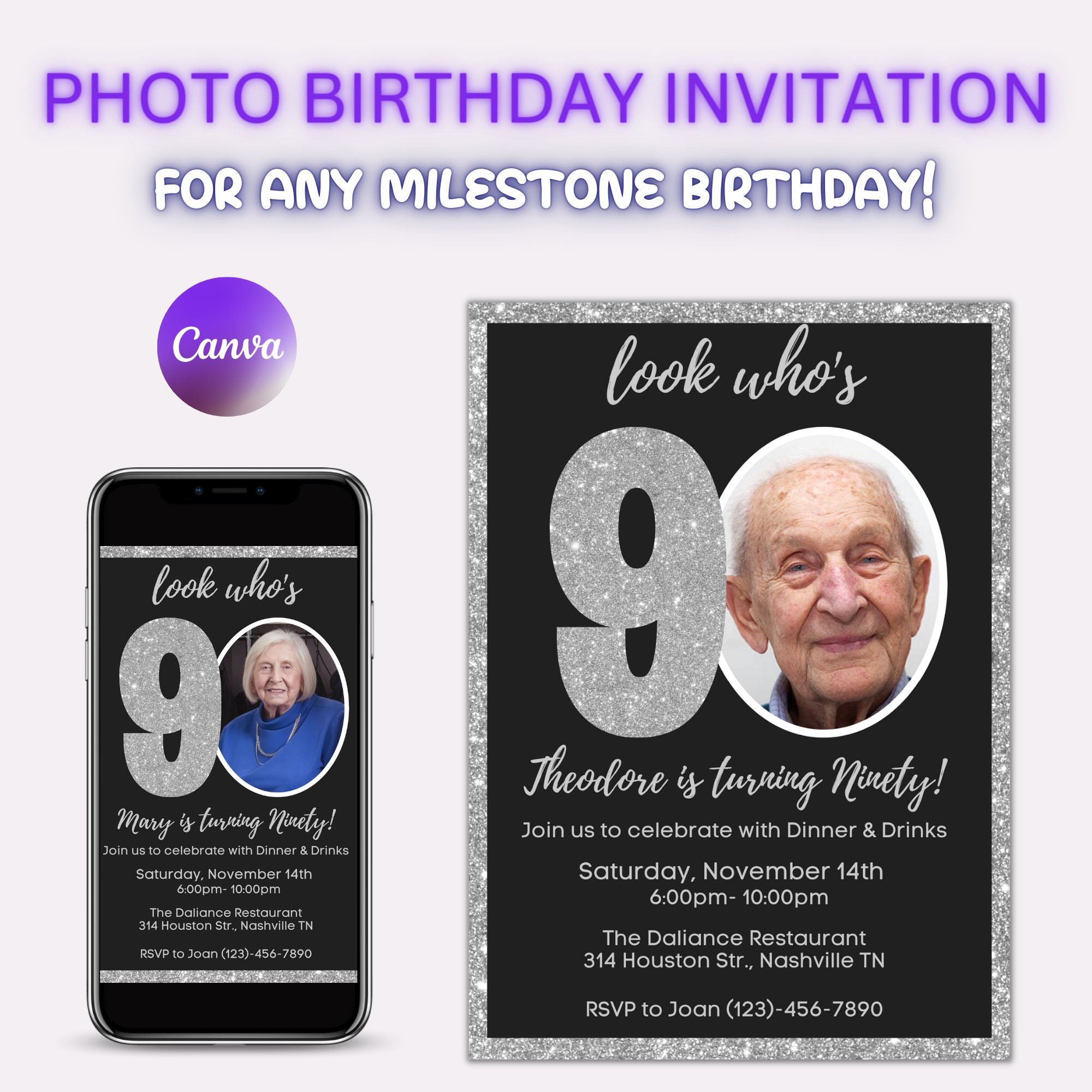 Editable 90th Invitation With Photo Look Who's 90 90th - Etsy
